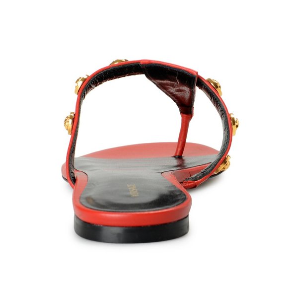 Versace | Shoes | Versace Womens Red Metal Medusa Studs Sandals Flip ...